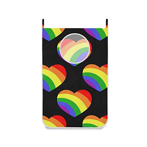 Gay Pride Rainbow Homosexuality Heart Hanging Laundry Hamper Bag 1 Pack LGBT World Bisexual Dirty Clothes Storage Bin Washing Baskets Toy Book Clothing Holder for Door Wall Home Bathroom Bedroom