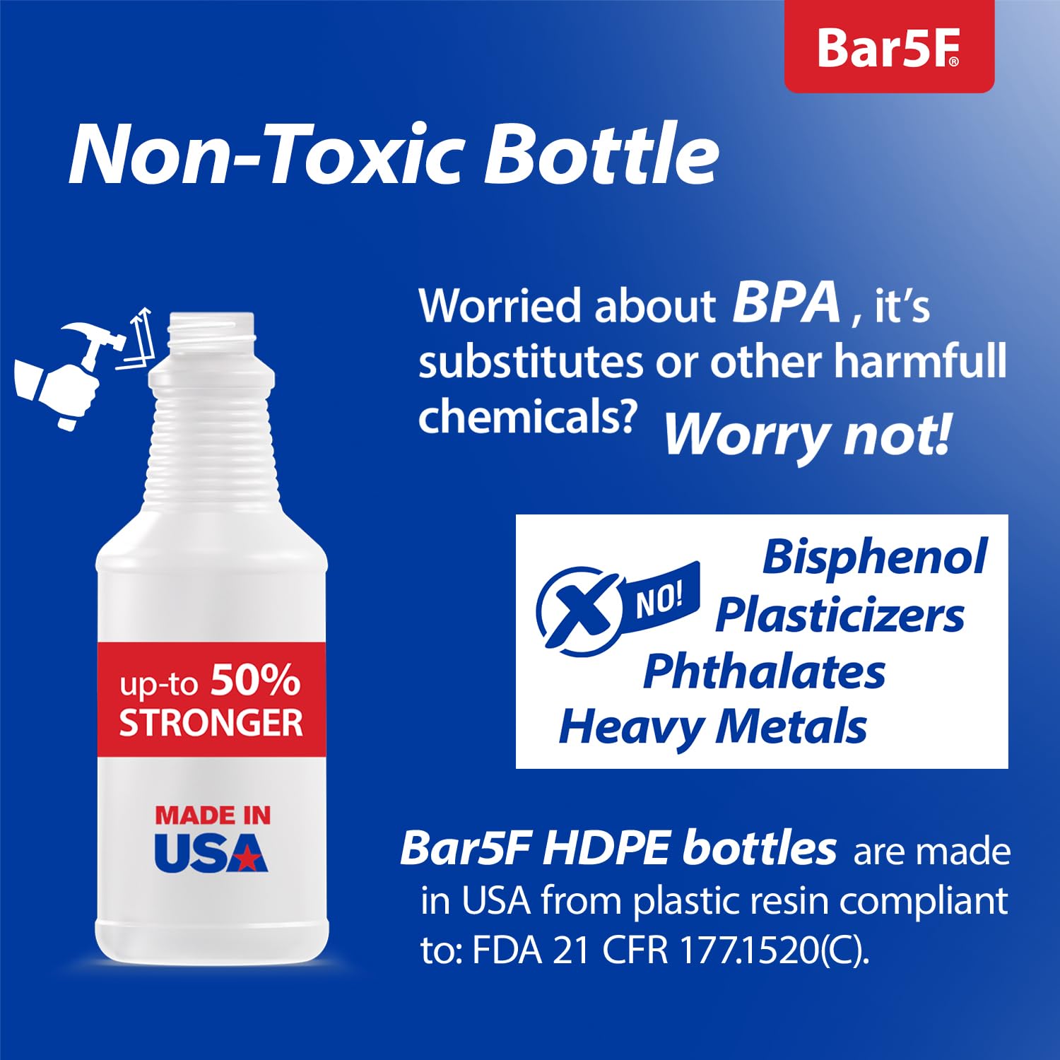 Bar5F Professional Sprayer 24-Ounce - 20 Foot Spray, Bleach Resistant, Adjustable Nozzle, All-Purpose, 3-Pack