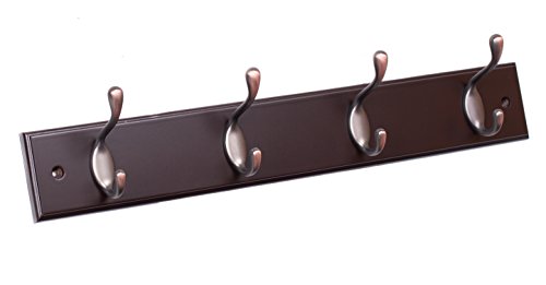 BIRDROCK HOME Oval Hook Coat and Hat Rack - 4 Hooks - 17 Inch - Wall Mount - Towel Leash Backpack Hook - Home Entryway Organization - Brown Finish - Bronze Hooks