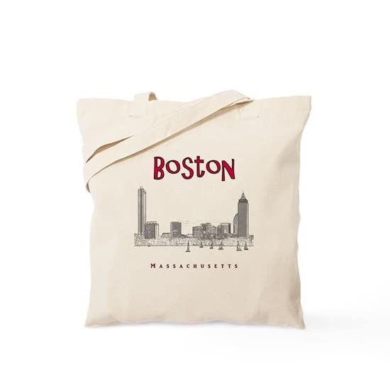 CafePress Boston_10X10_Skyline_Blackred Tote Bag Natural Canvas Tote Bag, Reusable Shopping Bag