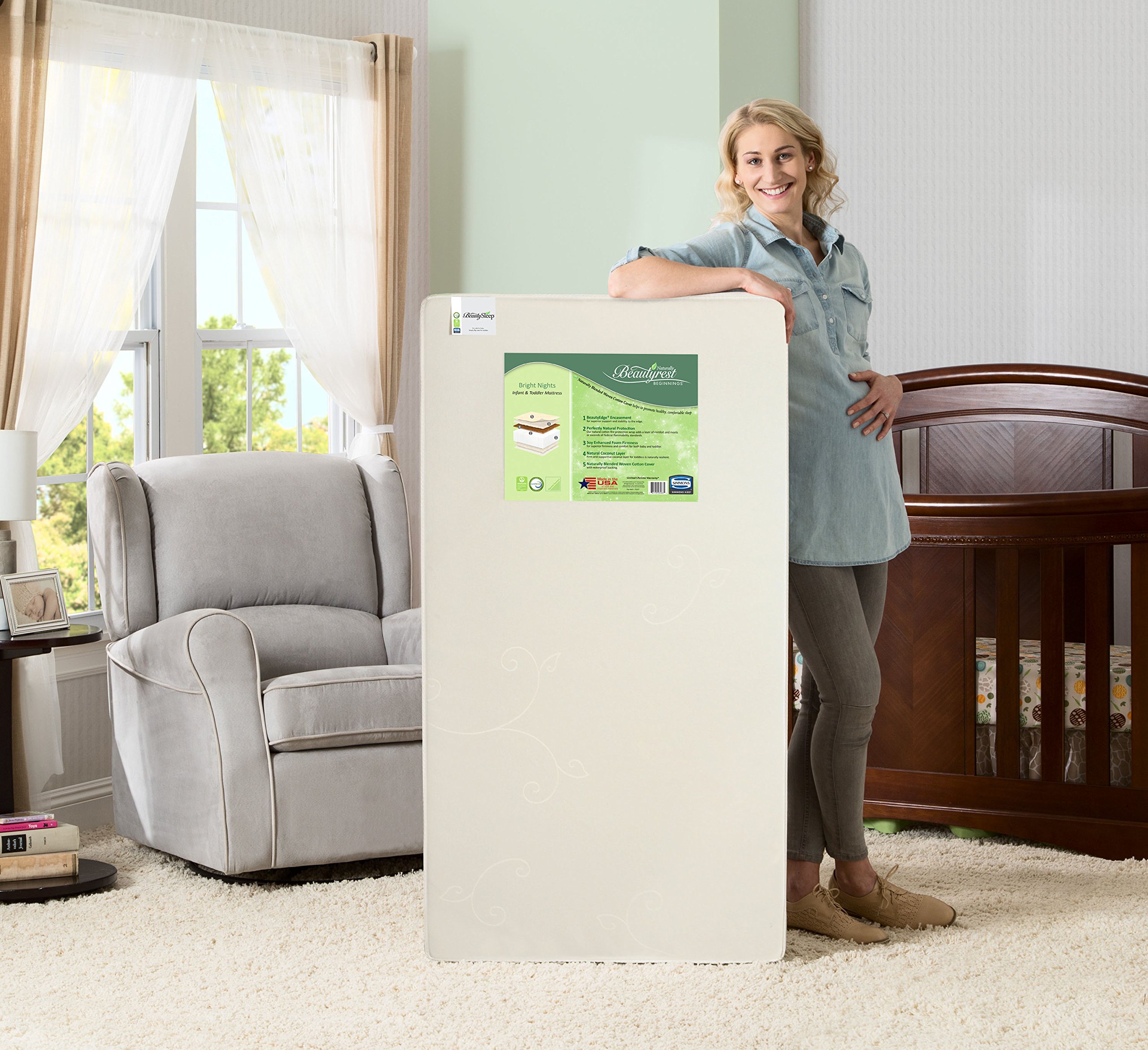 Beautyrest Beginnings Naturally Bright Nights Crib and Toddler Mattress