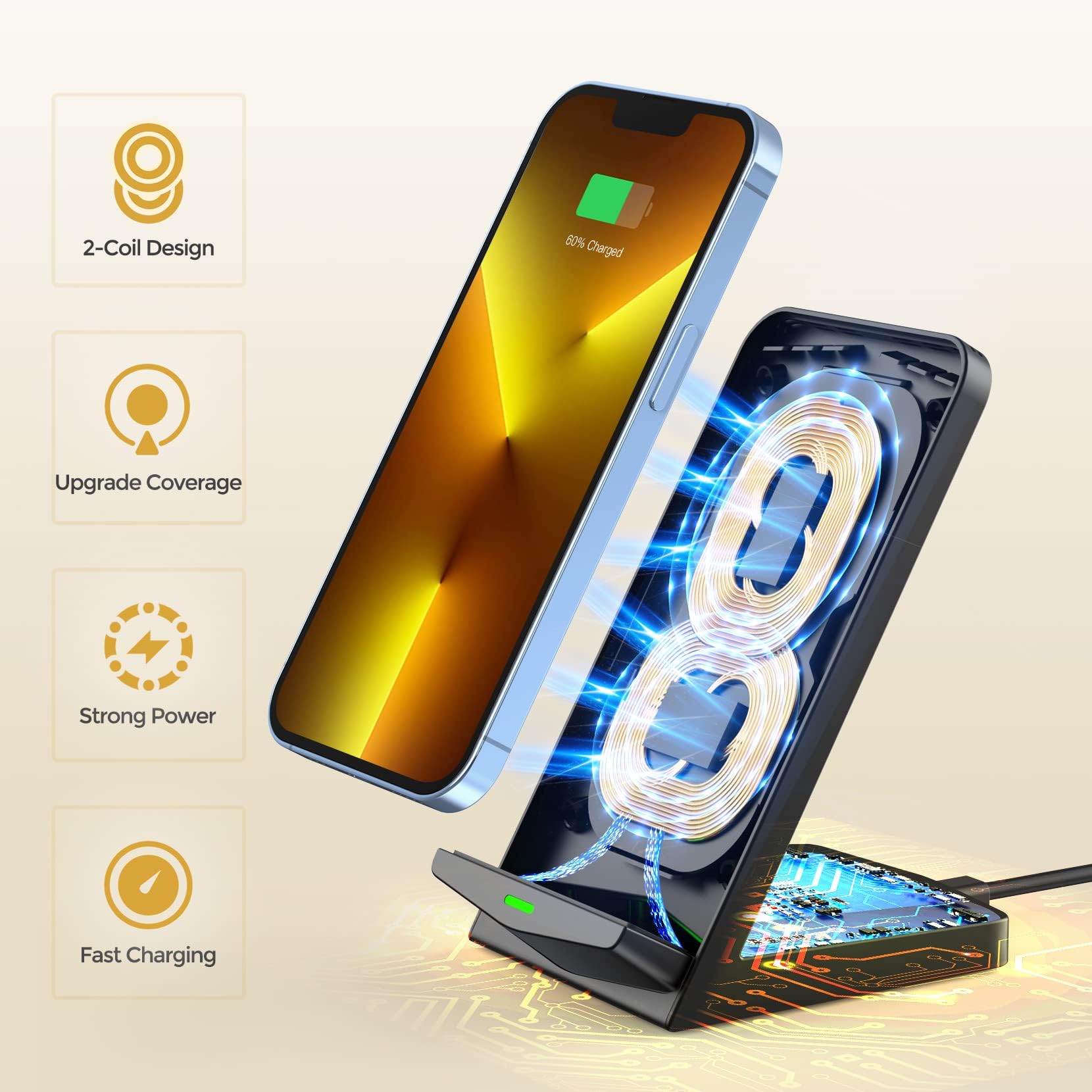 ๐ฎ๐ฌ๐ฎ๐ฏ ๐ก๐ฒ๐ Wireless Charger,2 Pack Wireless Charger,Dual-Coil 15W Fast Wireless Charging Stand,Wireless Charger Compatible with iPhone 14 13 12 Pro XR XS 8 Plus SE GalaxyPhone Series(No Adapter)