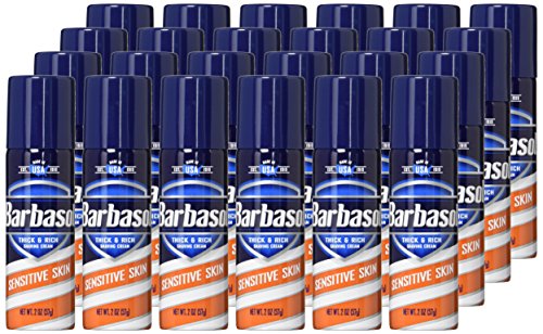 Barbasol Sensitive Skin Thick and Rich Shaving Cream for Men, Travel Size, TSA Approved, 2 oz. (Pack of 24)