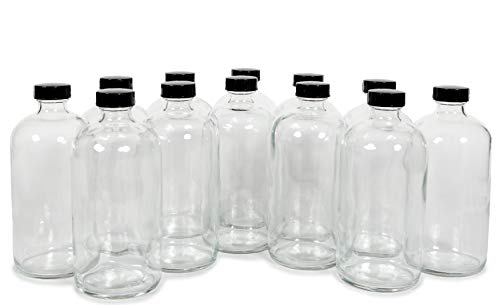 Vivaplex, 12, Clear, 16 oz Glass Bottles, with Lids