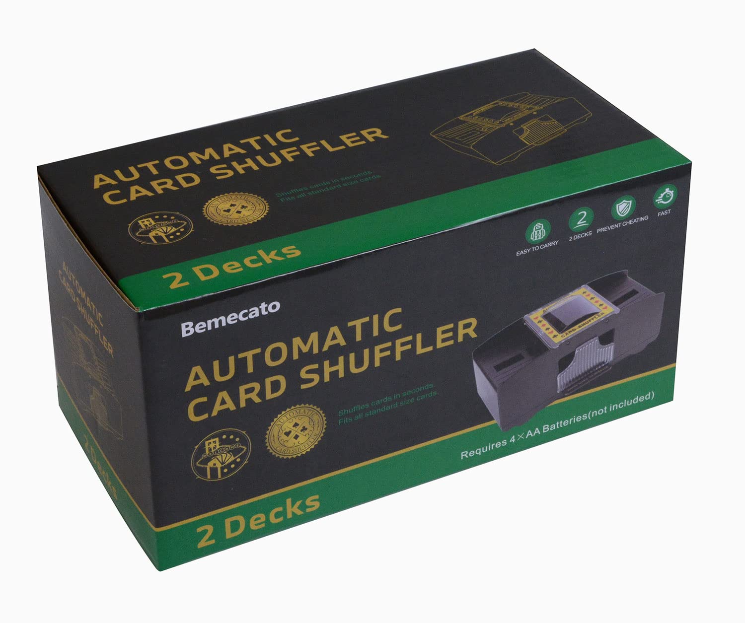 Bemecato Card Shuffler 1-2 Deck, Automatic Electric Playing Card Shuffler, Battery Operated Poker UNO Shuffling Machine, for Family Party Games