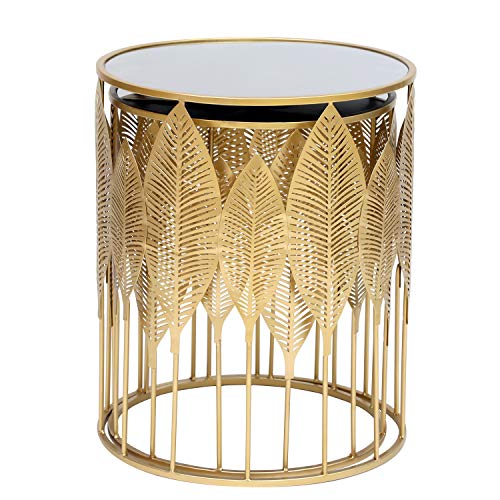 Homebeez End Tables Set of 2, Gold Nesting Side Coffee Table Decorative Round Nightstands (Stainless Steel Top)