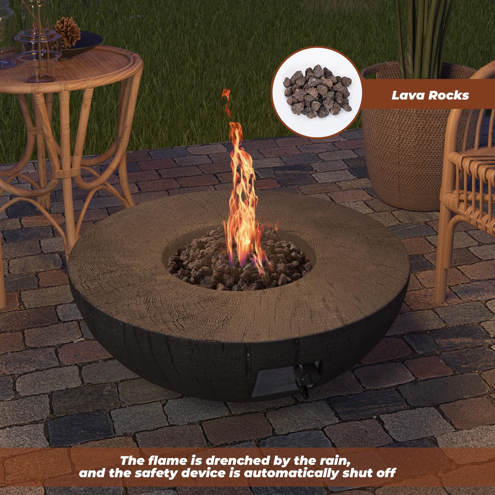 28 Inch Round Firepit Lunar Bowl 30,000 BTU Outdoor Fire Pit Table Patio Heater Firepit Base Coffee Table for Backyard Garden Cover Lava Rock Included (Tank Outside), Black