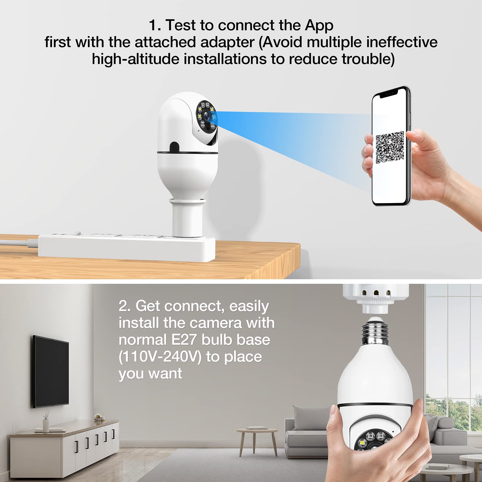 2.4G WiFi Light Socket Security Cameras Wireless Outdoor,Light Bulb Security Camera,security camera light bulb outdoor,Motion Tracking, Color Night Vision, Full Hd 1080p Wireless Security Camera 2PCS