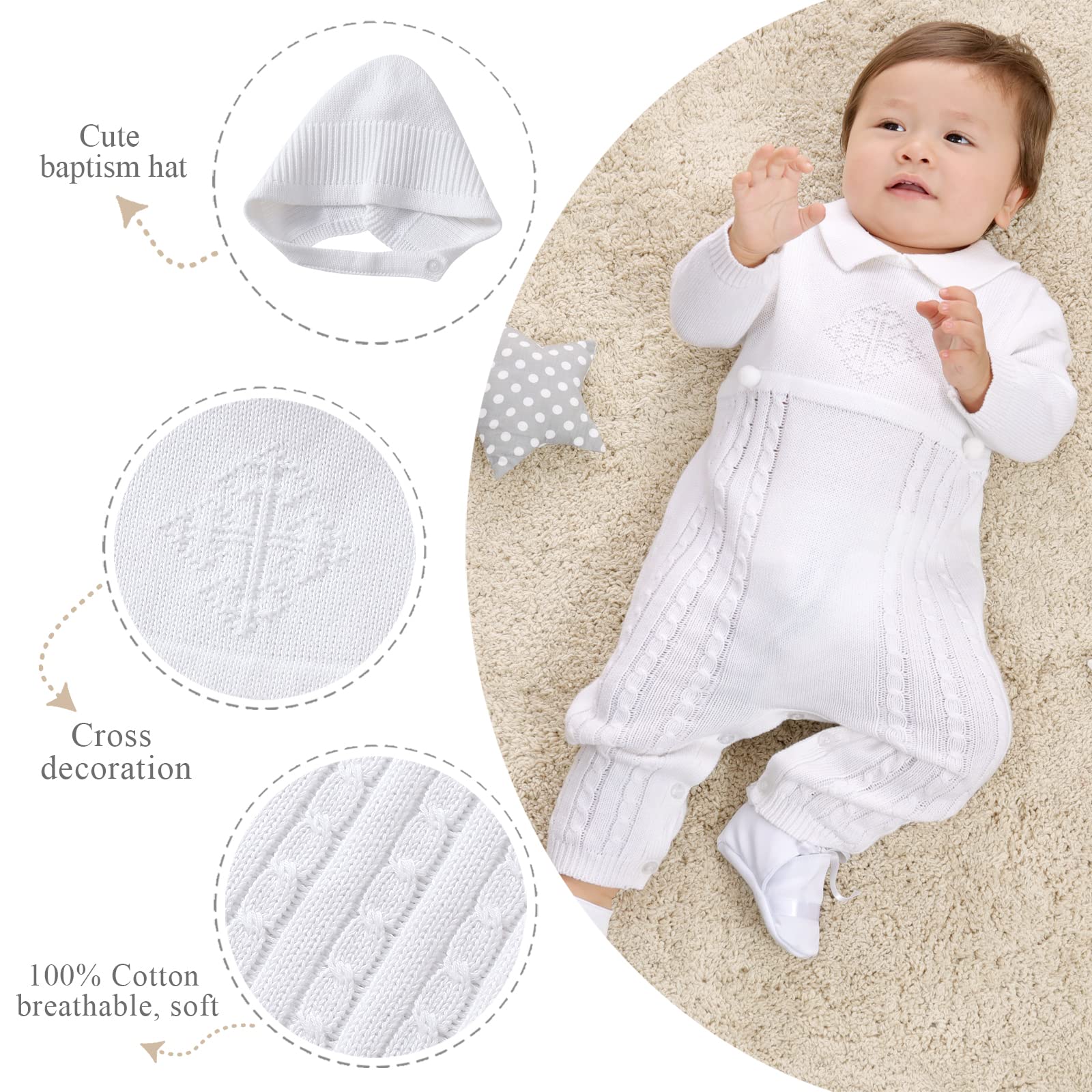 Booulfi Baby Boy's Christening Baptism Outfits Suit with Hat,Cross Detail