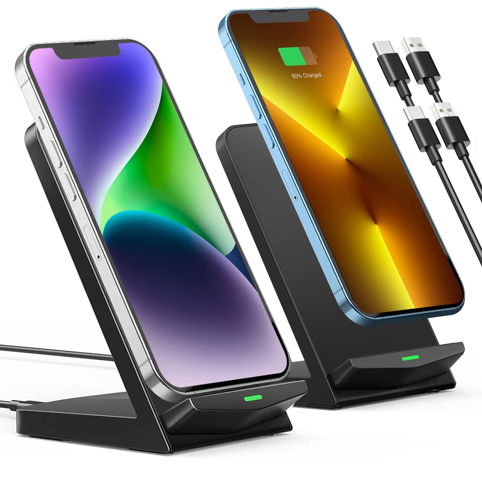 ๐ฎ๐ฌ๐ฎ๐ฏ ๐ก๐ฒ๐ Wireless Charger,2 Pack Wireless Charger,Dual-Coil 15W Fast Wireless Charging Stand,Wireless Charger Compatible with iPhone 14 13 12 Pro XR XS 8 Plus SE GalaxyPhone Series(No Adapter)