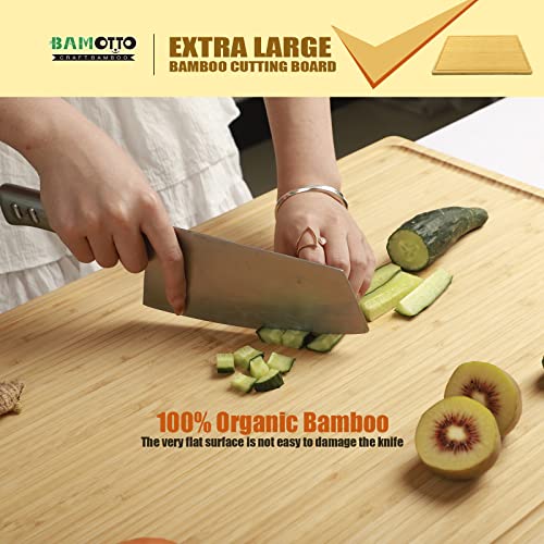 Extra Large Bamboo Cutting Board, 24x18 Inch Large Butcher Block Chopping Board with Handle and Juice Groove, Carving Board for Turkey, Meat, Vegetables, BBQ, 100% Organic Bamboo (XXL,24" x 18")