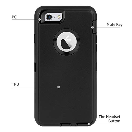 CAFEWICH iPhone 6/6S Case Heavy Duty Shockproof High Impact Tough Rugged Hybrid Rubber Triple Defender Protective Anti-Shock Silicone Mobile Phone Cover for iPhone 6/6S 4.7"(Black)