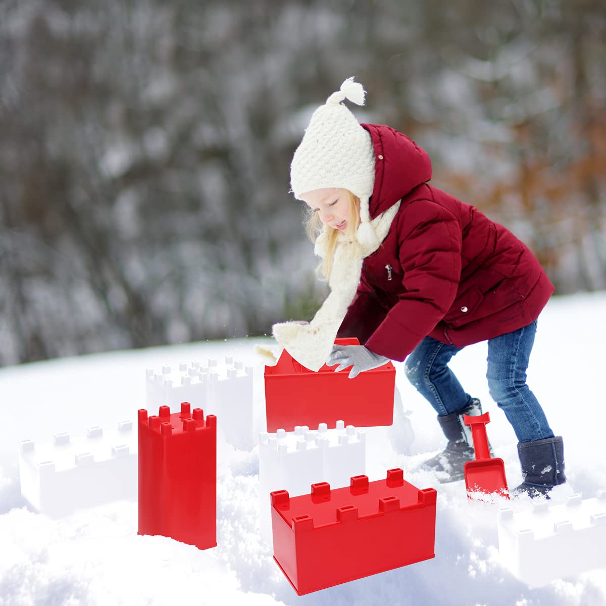 BeneFine Snow Fort Building Block,Snow Brick Maker, Sand Castle Mold,Beach and Snow Toy Brick Form for Kids,Outdoor Winter and Summer Fun Toys(4PCS)