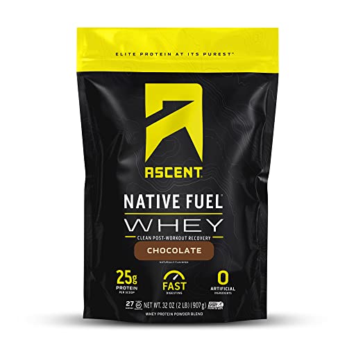 Ascent 100% Whey Protein Powder - Post Workout Whey Protein Isolate, Zero Artificial Flavors & Sweeteners, Gluten Free, 5.7g BCAA, 2.7g Leucine, Essential Amino Acids, Chocolate 2 lb