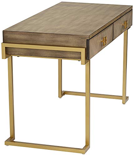 Coast to Coast Wheaton Modern Metal Ash Wood Rectangular Writing Desk 49 1/2" x 23" with 2-Drawer Gold Brown Open Leg for Living Room Bedroom Bedside Entryway House Balcony Office Bathroom