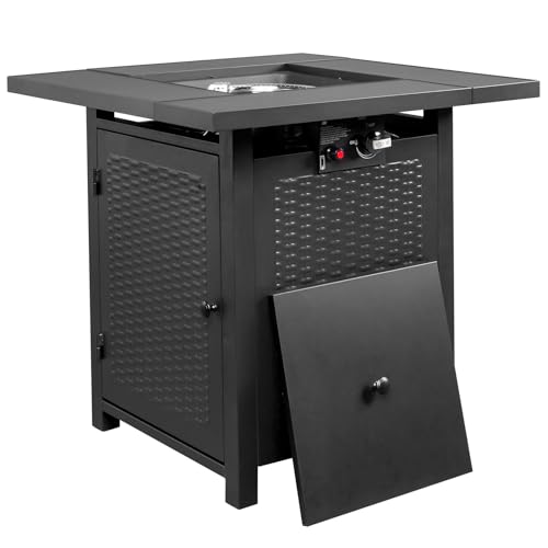 28-Inch Stainless Steel Fire Table,50000 BTU Gas Firepit with Volcanic Stone Black