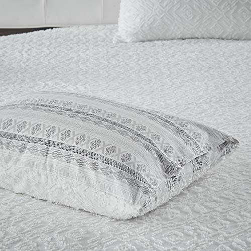 INK+IVY Comforter, Cotton Clipped Jacquard Season Down Alternative Cozy Bedding with Matching Shams, Full/Queen(88"x92"), Mill Valley, Gray Reversible to White Aztec Print 3 Piece