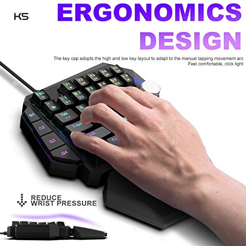 FELICON RGB Gaming Half Keyboard with Detachable Wrist Rest, 39 Programmable Keys Multimedia Knob Professional Rainbow Backlight Mechanical Gaming Keypad Compatible with PC/Xbox/PS4