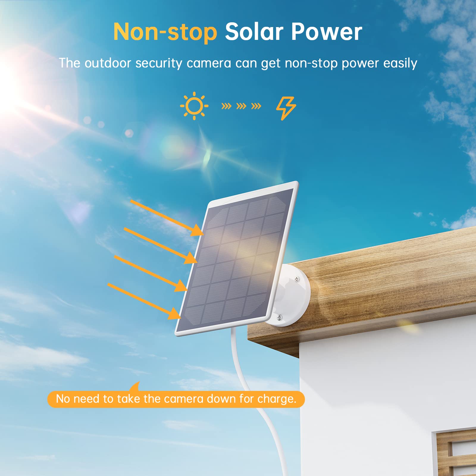 3W 5V Solar Panel with Compass, only Compatible with CAMCAMP SC03 & SC19 Wireless Security Camera System, IP66 Waterproof, Type-C Port with Charging Cable, 1-Pack