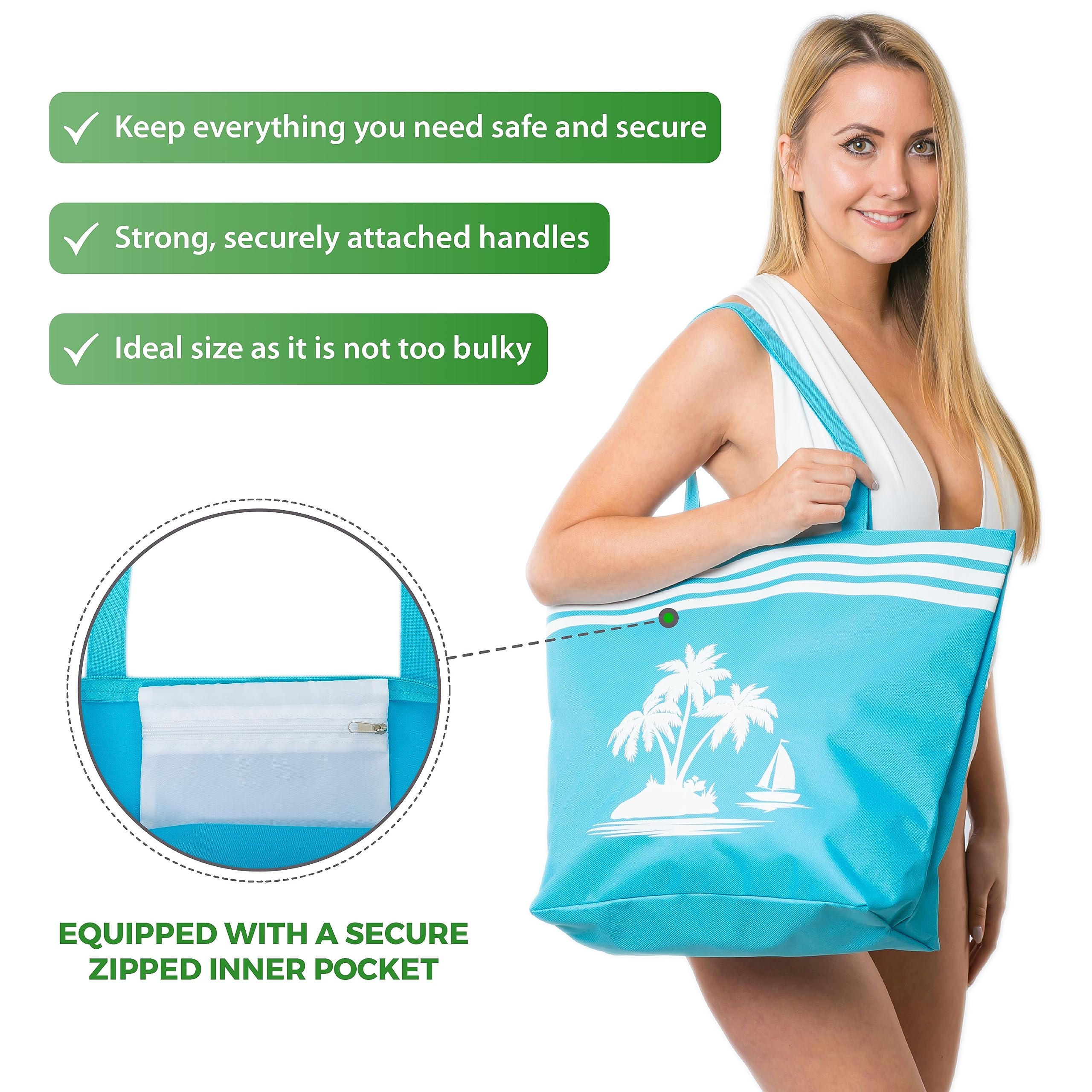 AIREE FAIREE Beach Bag - Beach Bags for Women - Large Waterproof Beach Bag with Zipper and Internal Zipped Pockets - Cute Design