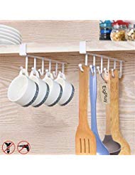 EigPluy 2pcs Mug Hooks Under Shelf Mug Holder Cups Storage Rack Drilling Free Coffee Cups Holder Kitchen Utensil Holder Key Hooks Ties Belts Scarf Hanging Hooks Rack,Fit for The Cabinet 0.8" or Less