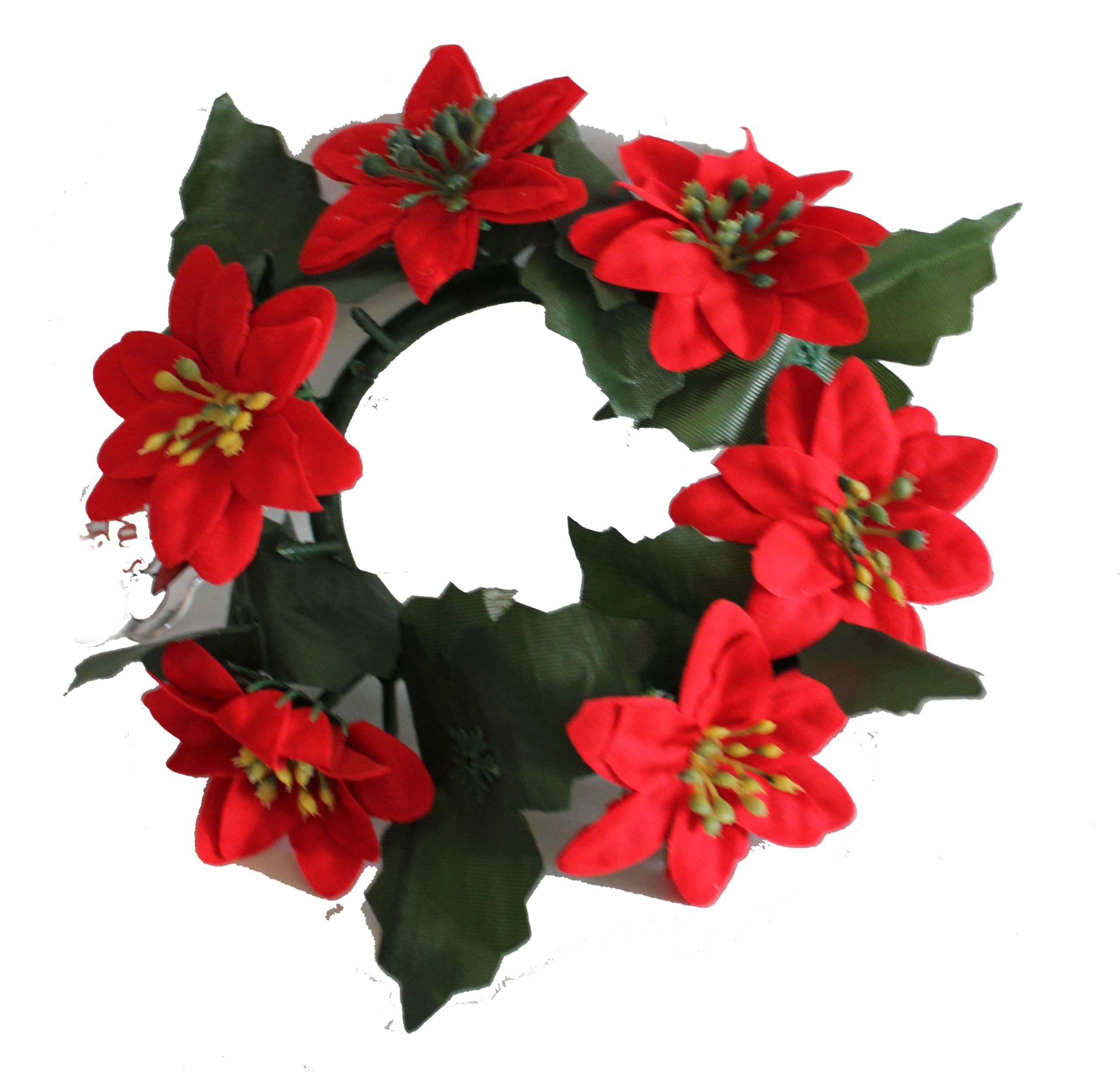7" Christmas Candle Ring for 3 Inch Pillar Candle with Poinsettia Flowers and Leaves