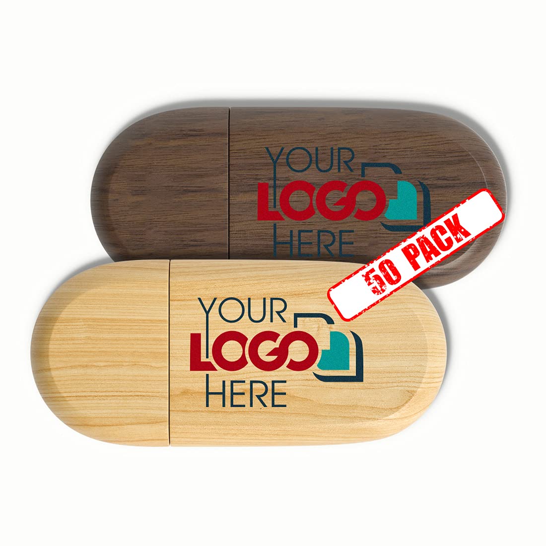 Possibox Custom Wood USB Flash Drive 1GB Printed or Engraved with Your Logo - as Promotional Gift Bulk USB 2.0-50 Pack