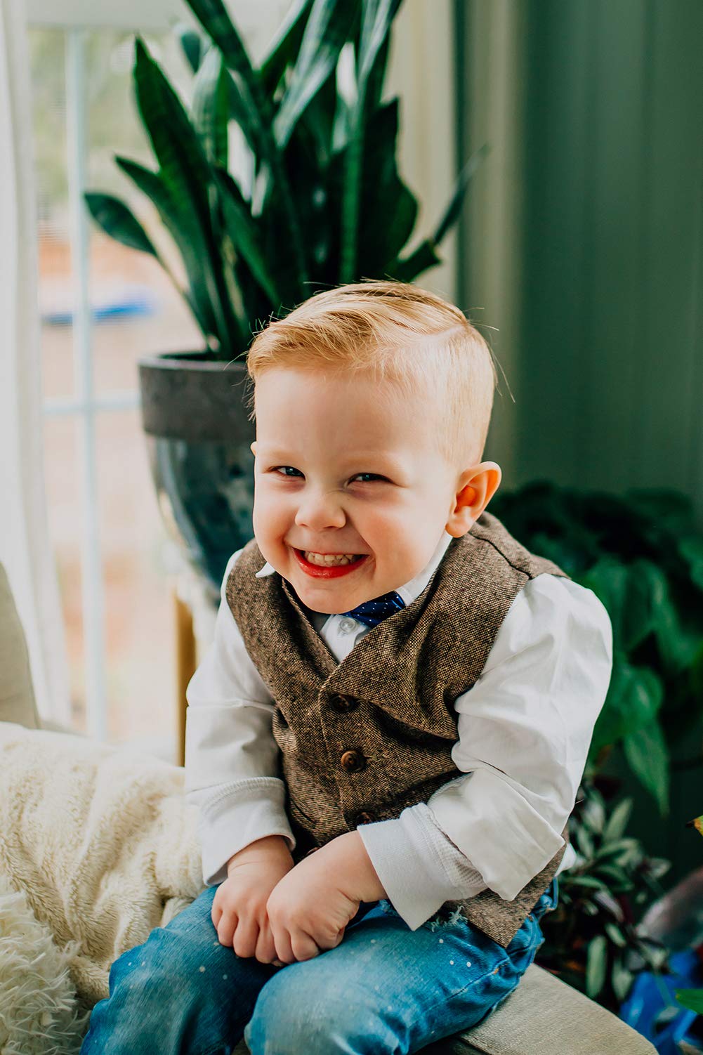 Born to Love Vest for Baby Toddler Kids Ring Bearer Pageboy Wedding Formal Herringbone Outfit Tan and Brown, 12 Years