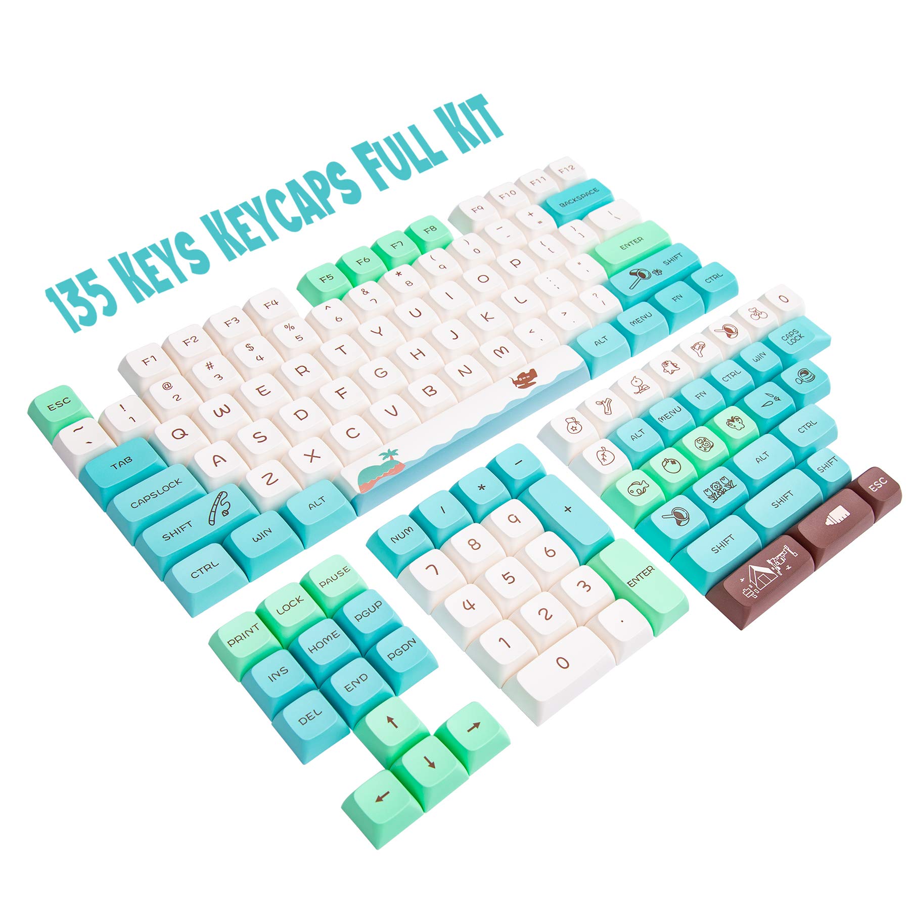 UniCusMech 135 Keys Set XDA Profile Custom Keycaps PBT Dye Sublimation ANSI Layout Keycaps Set for Gateron Kailh Cherry MX Switches Mechanical Gaming Keyboards (Animal Forest)