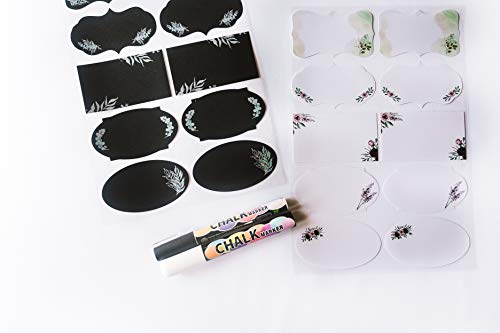 Inspired Designs Floral Chalkboard Label Stickers with 2 Chalk Pens - 120 Pcs Multi-Purpose Chalk Sticker Labels for Storage Bins, Spice Jars - 3.5โx2โ Reusable Waterproof Pantry Labels for Organizing