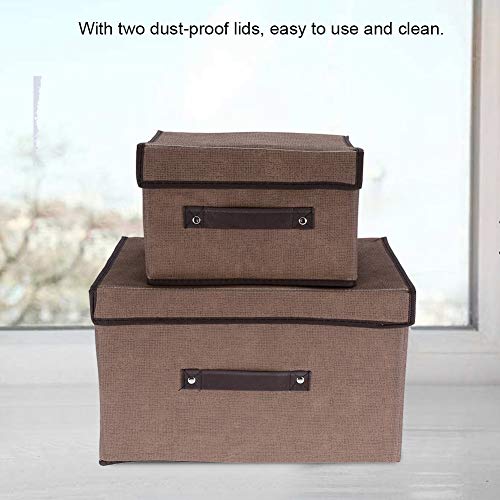 2 PCS/Set Fabric Storage Boxes with Lids Foldable Storage Cube Organizer Bins for Clothes Books Toys(Brown)