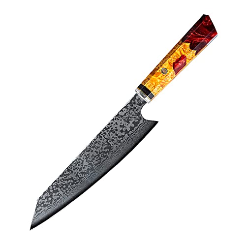 I.B.O Damascus steel kitchen knife 8 inch Japanese chef kitchen knife stabilized wood resin cured wood octagonal handle