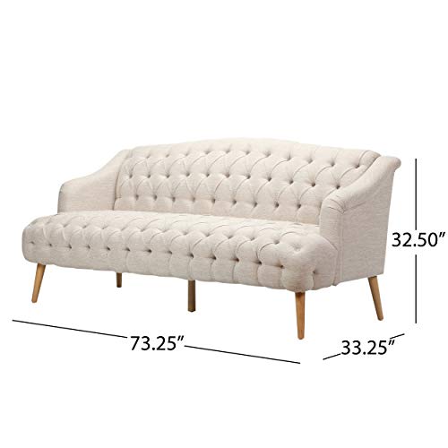 Great Deal Furniture Erin Contemporary Tufted Fabric 3 Seater Sofa, Beige and Natural