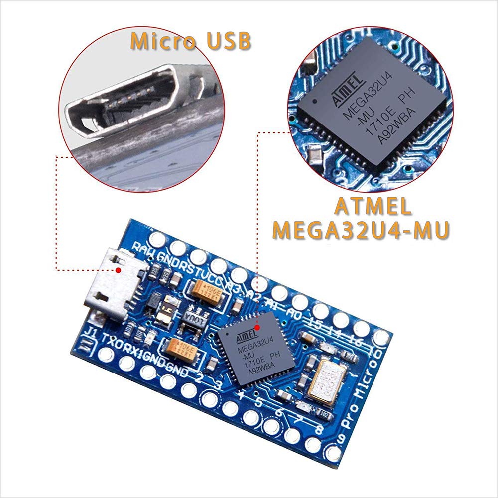 diymore Arduino Pro Micro 16MHz 5V with 2-Row Pins Header Module Board ATmega32U4 Module Board Micro USB Pro Micro Development Board Microcontroller