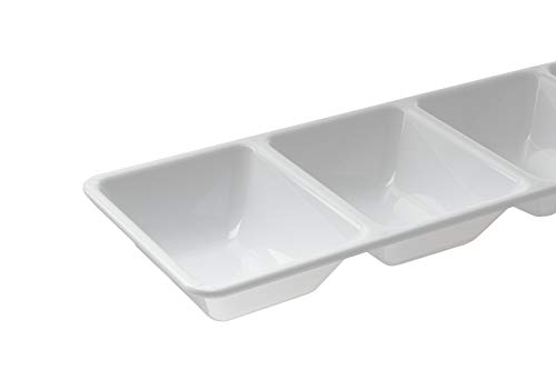 Exquisite 6 Count White Plastic Compartment Tray for Parties Heavy Duty Serving Tray with Compartments for Food Disposable Sectional Party Trays and Platters 7 in. X 16 in. Candy Dish