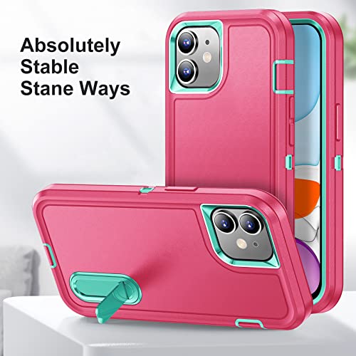 BaHaHoues for iPhone 11 Case, iPhone 11 Phone Case with Built in Kickstand,Shockproof/Dustproof/Drop Proof Military Grade Protective Cover for iPhone 11 6.1 inch (Pink/Aqua Blue)