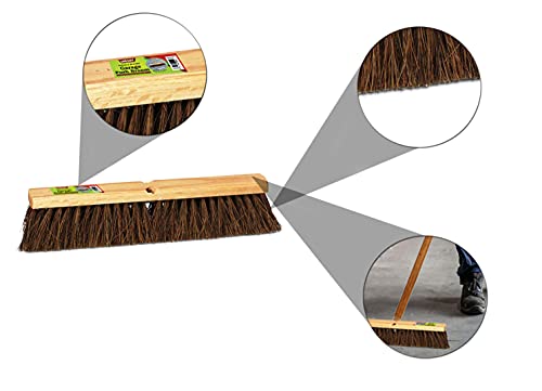 Unvert Push Broom Indoor and Outdoor Floor Sweep Use, 24 Inch, Heavy Duty Hardwood Block, Palmyra Bristles Scrub Brush, Two Threaded Handle Holes, Cleaning Broom for Patio Garage, Deck, Or Home Use