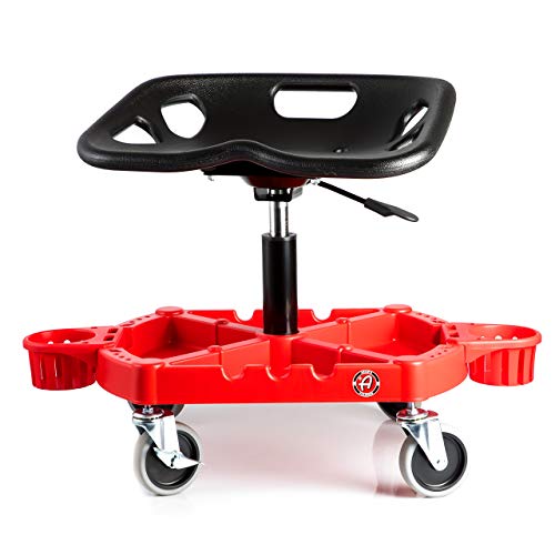 Adam's Polishes Pro Rolling Stool, Car Detailing Stool Chair, Shop Stool with Wheels, Garage Organizer & Tool Organizer Tray, Adjustable Height for Car Cleaning Buffer Polisher Ceramic Coating Car Wax