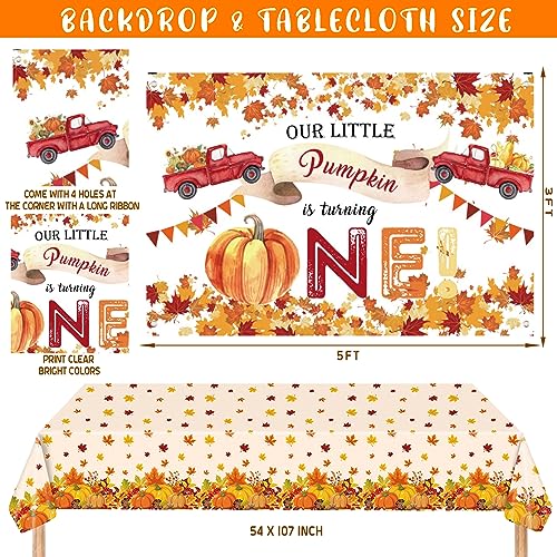 174 PCs Our Little Pumpkin Is Turning One Decorations, Hombae Thanksgiving Fall Pumpkin 1st Birthday Party Backdrop Balloon Garland Maple Leaf Banner Tablecloth Box Cutout Cake Topper Crown Poster