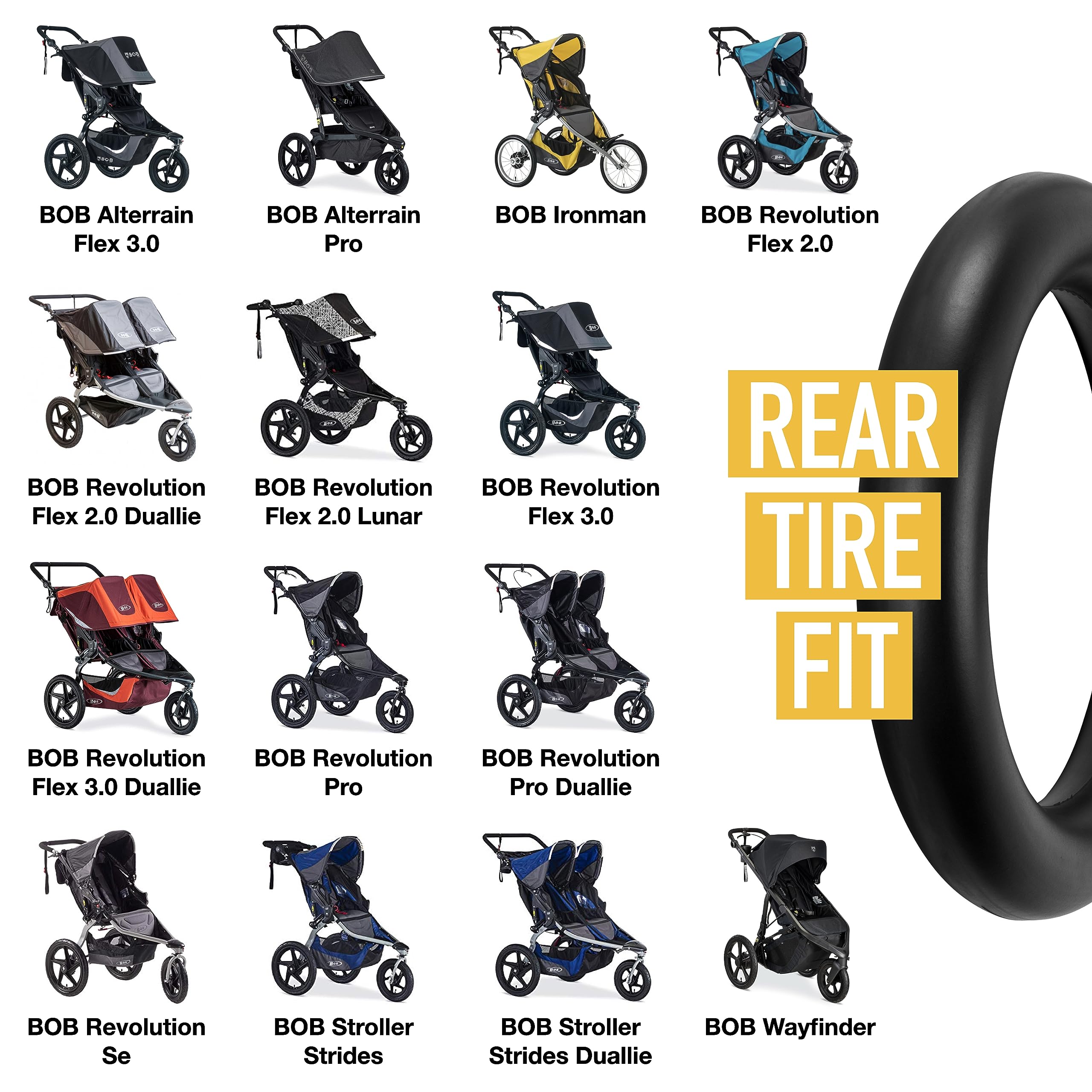 BOB Stroller Tire Tube Replacement Rear 16"x1.75" Inner Tube for BOB Jogging Strollers - Wayfinder, Alterrain, Revolution Flex/Pro/SE, Strides, Ironman & All Duallie Joggers