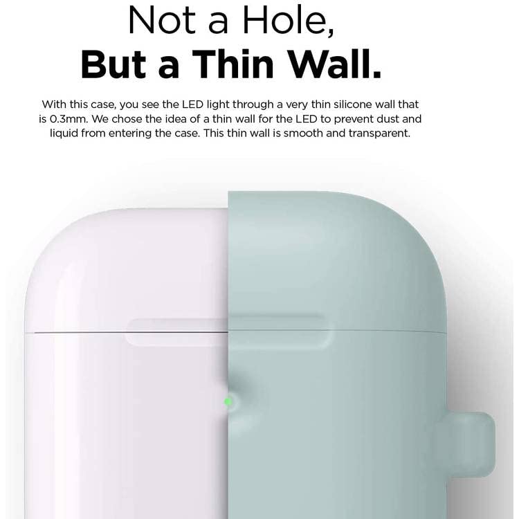 elago Silicone Case with Keychain Compatible with Apple AirPods 2 Wireless Charging Case, Front LED Visible, Anti-Slip Coating Inside, Premium Silicone [Baby Mint]