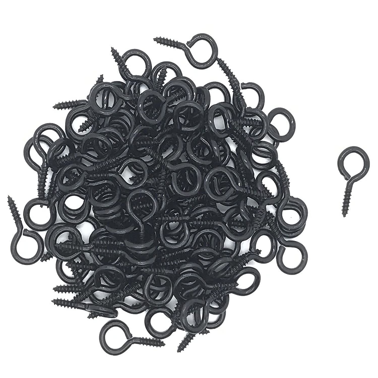 Screw Eyes, 1 Inch Metal Eye Hook, Zinc Plated Self Tapping Screw Hooks Ring, Eyelet Screws Black 120 Pcs
