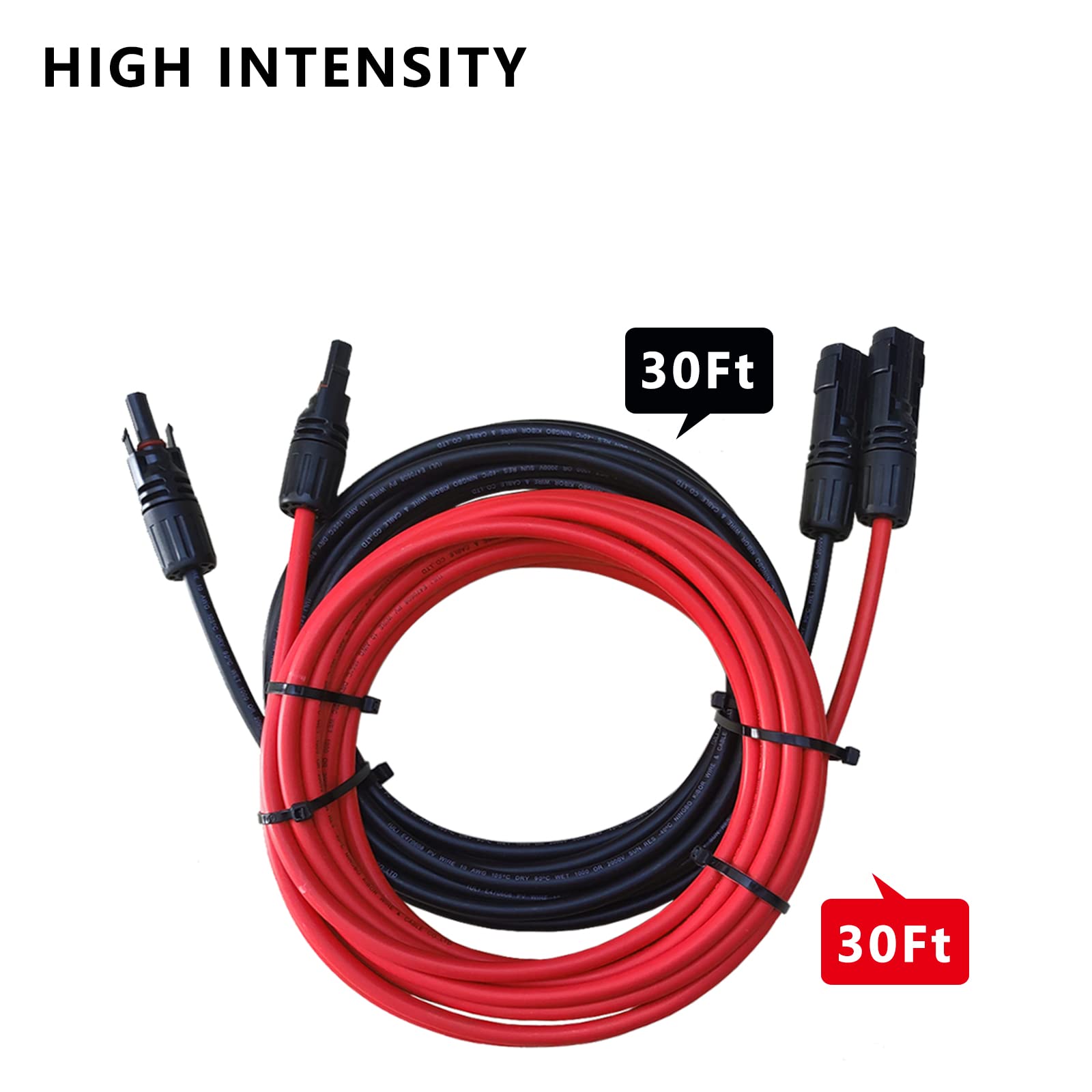 30Ft 10AWG Solar Extension Cable - Solar Panel Extension Cable with Weatherproof Female and Male Solar Connector Adapter Kit for Home, Shop and RV Solar Panels (30FT Red + 30FT Black)