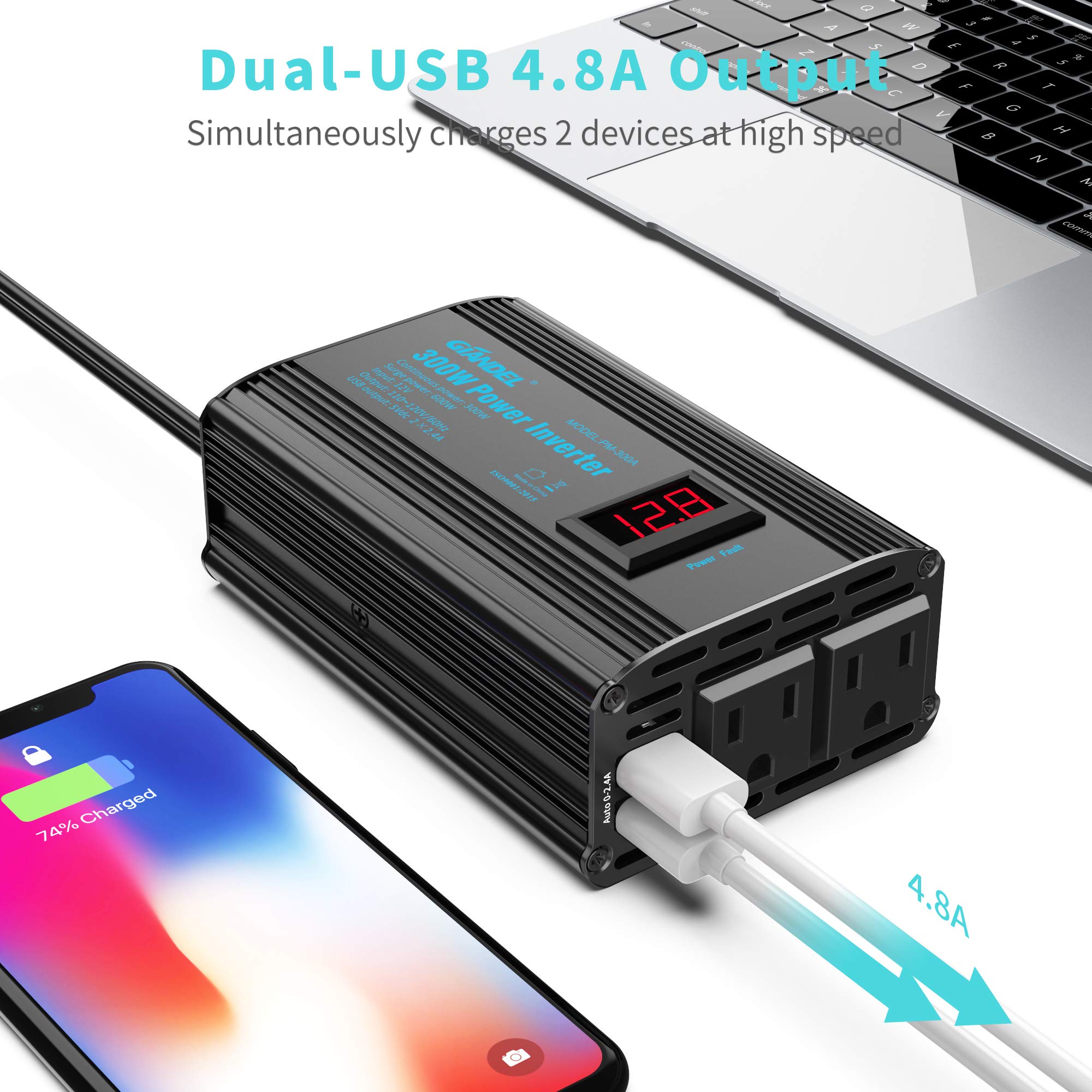 2000W 24V Modified Sine Wave Power Inverter DC 24 Volt to AC 110 120 Volt with Remote Control & LED Display and USB Port for RV Truck Boat