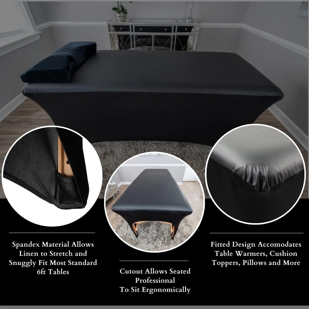 Sophi & Co. Vegan Lash Bed Cover - Wipeable, Reusable and Waterproof Fitted Linen, Excellent Spa Salon Massage Table Linen, Vegan Leather Spa Bed Topper, 1 Count (6ft, Black)