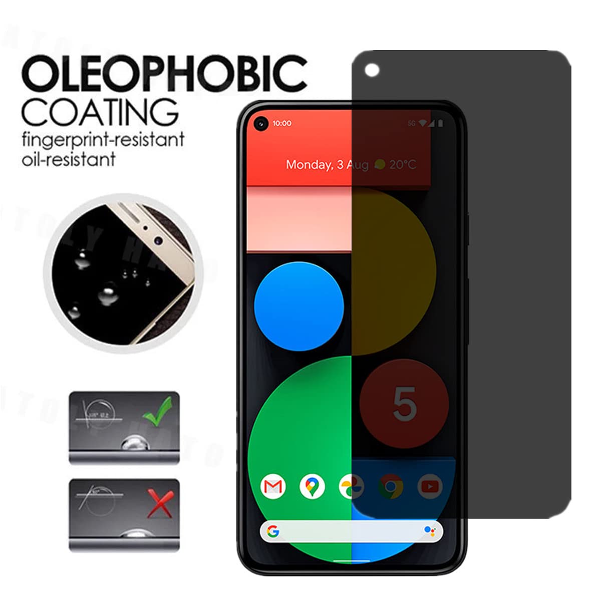 AISELAN for Google Pixel 5 Privacy Tempered Glass, [2 Pcs] Anti-Spy Anti-Scratch Anti-Peeping Privacy Screen Protector Proteceive Film for Google Pixel 5