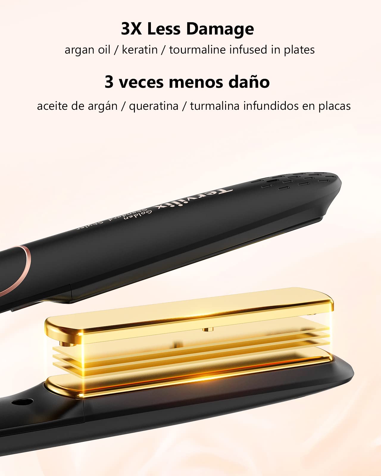 Terviiix Plancha De Cabello Professional 450°F, Non-Snagging Ceramic Flat Iron Hair Straightener 1 inch, 3X Less Damage Hair Iron Straightener and Curler, 15s Fast Heating, 5 Adjustable Heats