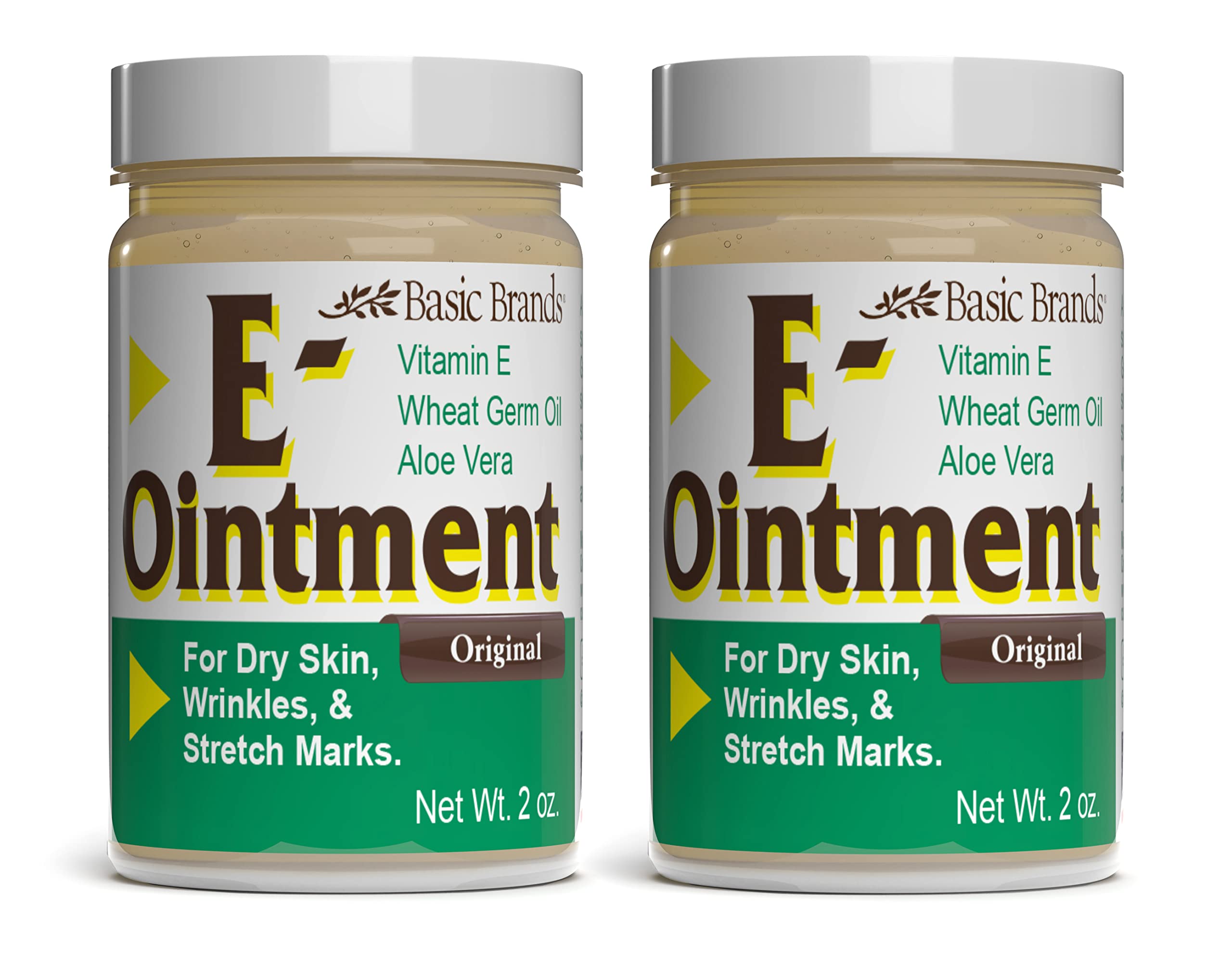 Basic Brands - Vitamin E Ointment - 2 OZ - Moisture Enhancing - Can Help Reduce Appearance of Scars, Stretch Marks, Fine Lines & Wrinkles - 2-Pack