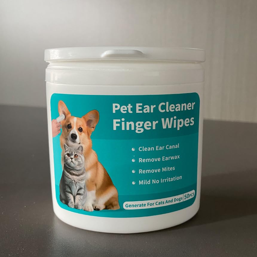 50 Pcs Ear Cleaner Finger Wipes, Dog Ear Finger Wipes, Ear Finger Wipes for Dogs Cats - Sooths & Deodorizes,Ear Relief Finger Wipes,Ear Cleansing Finger Wipes for Dogs,Sooths & Deodorizes (50 PCS)