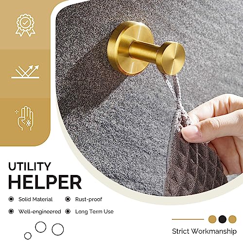 Angle Simple Towel Hook Brushed Gold 2 PCS, SUS304 Stainless Steel Hand Towel Holder, Bathroom Towel Hanger, Robe Hook for Wall